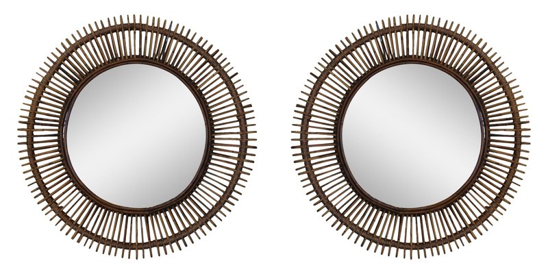Oculus Round Rattan Mirrors by Atelier Cabanel, Set of 2 for sale at Pamono