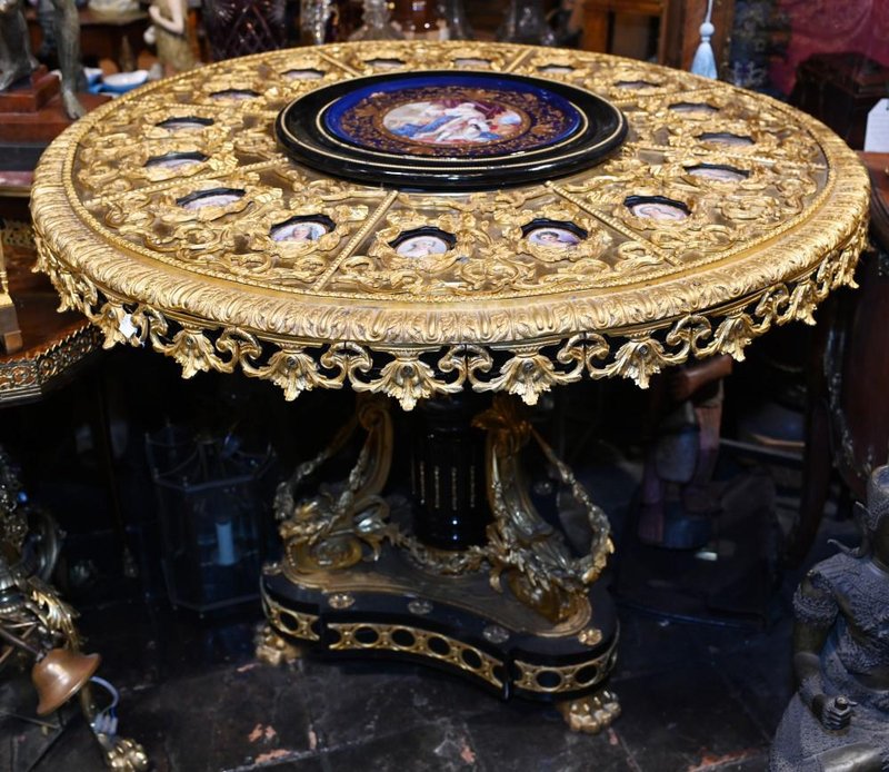 Louis XVI Center Table Ormolu Sevres Plates for sale at Pamono