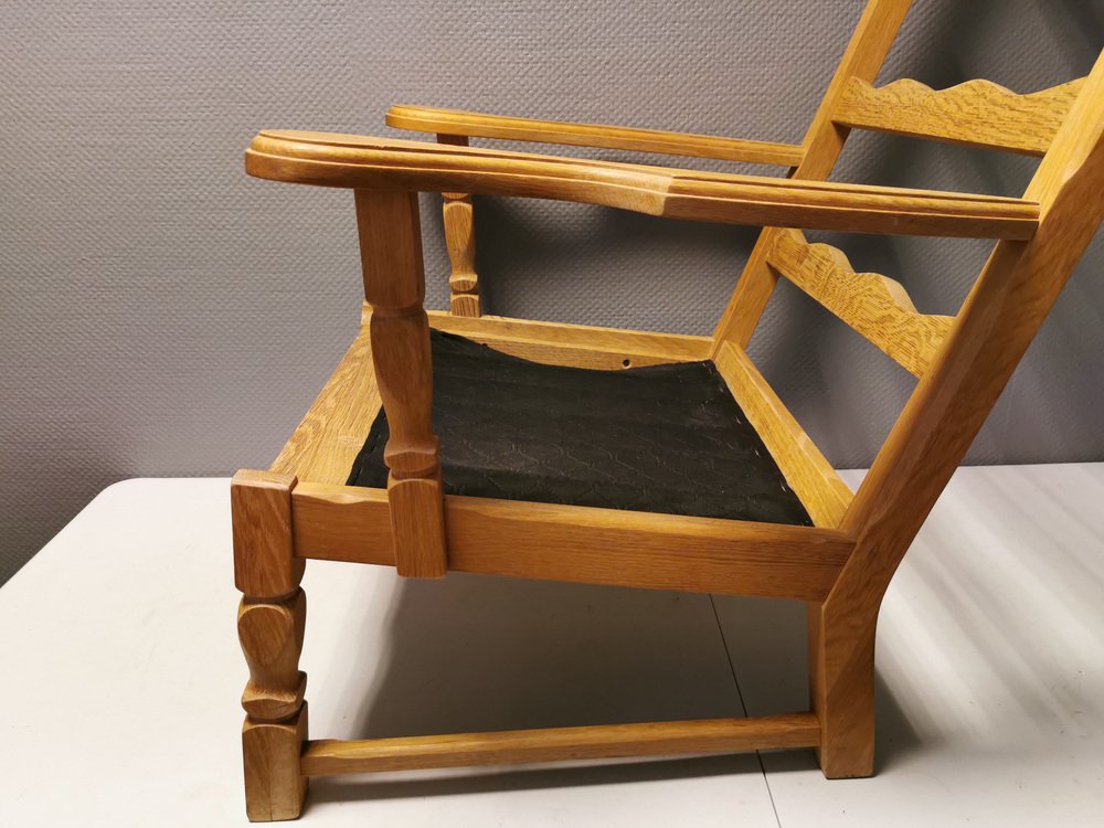 Armchair with High Back in Oak with Carvings in the style of Henning ...