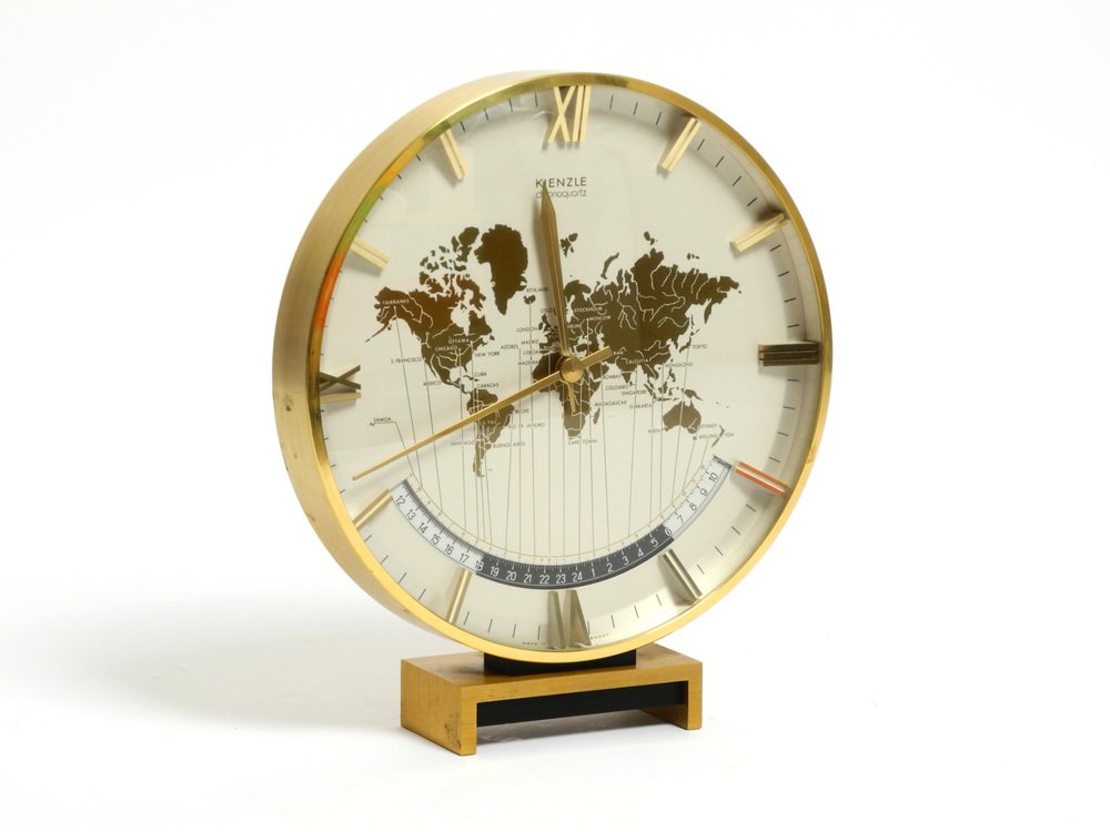 Large Heavy Battery-Operated Brass World Clock by Heinrich Johannes ...