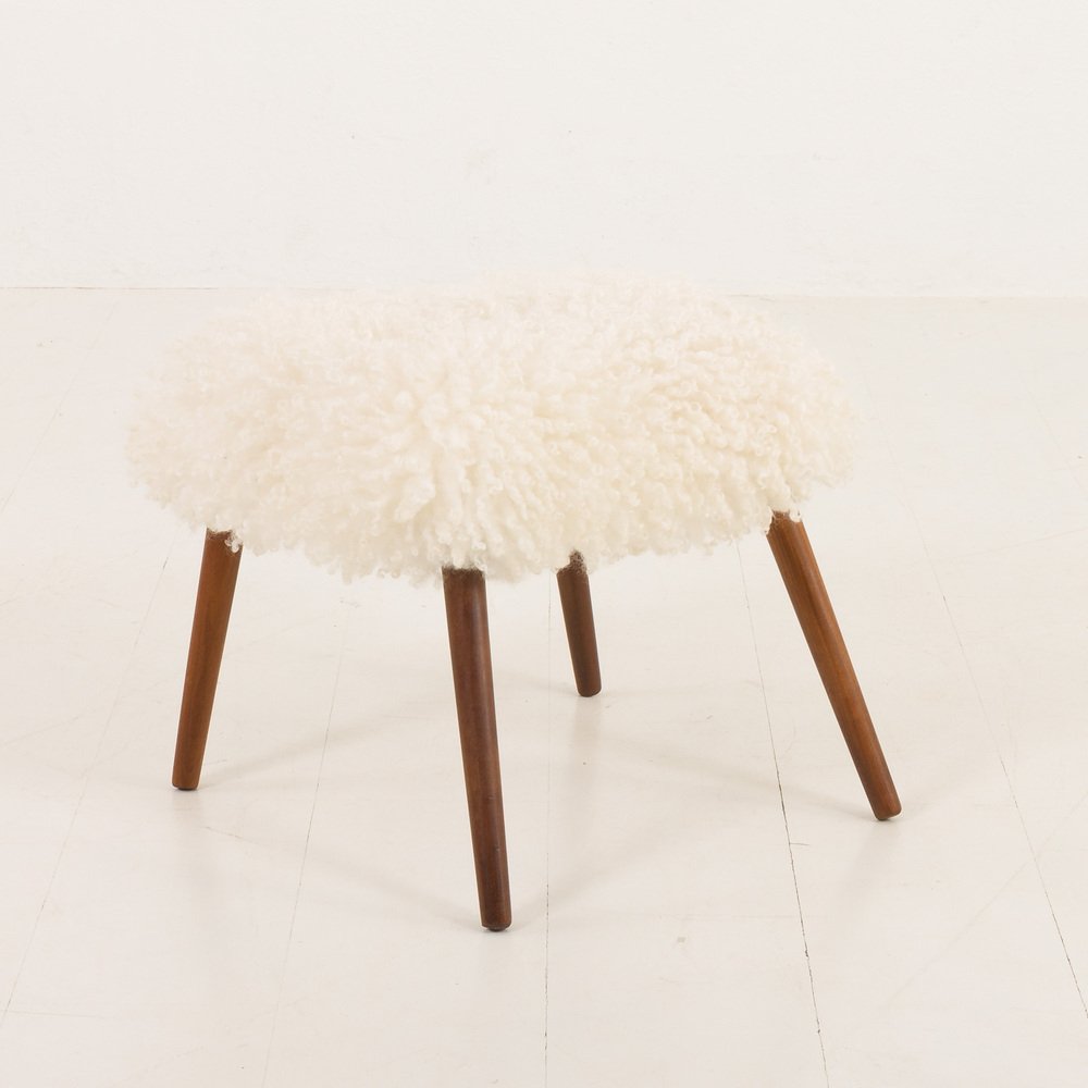 Mid-Century Danish Footstool in Long Hair Sheepskin, 1960s for sale at ...