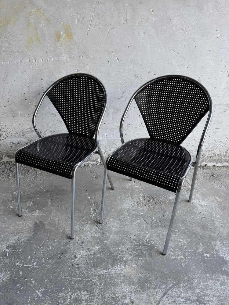 Set of Metal Office Chairs with Peforated Design for sale at Pamono