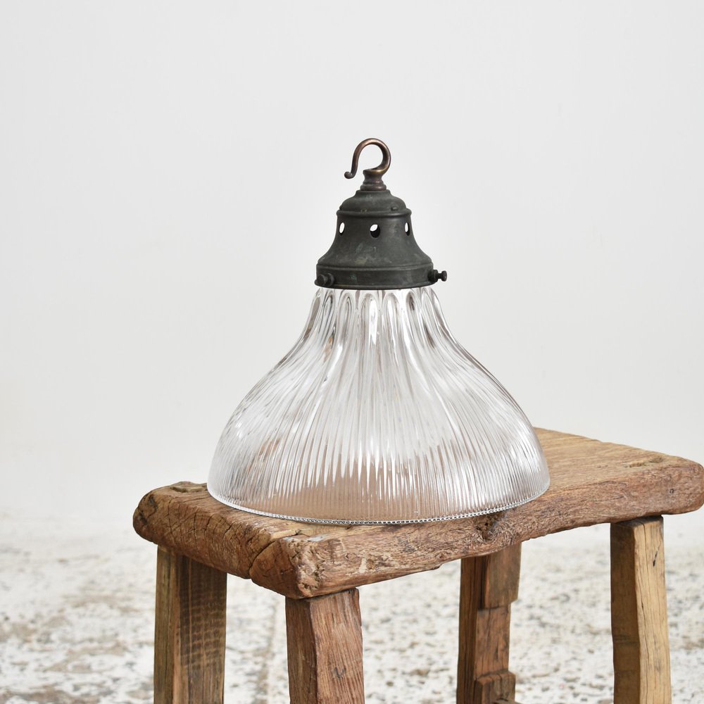 Vintage Glass Holophane Pendant, 1950s for sale at Pamono