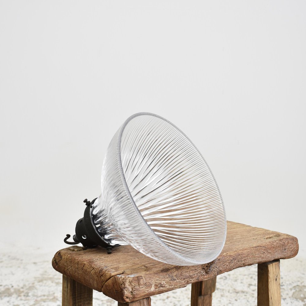 Vintage Glass Holophane Pendant, 1950s for sale at Pamono