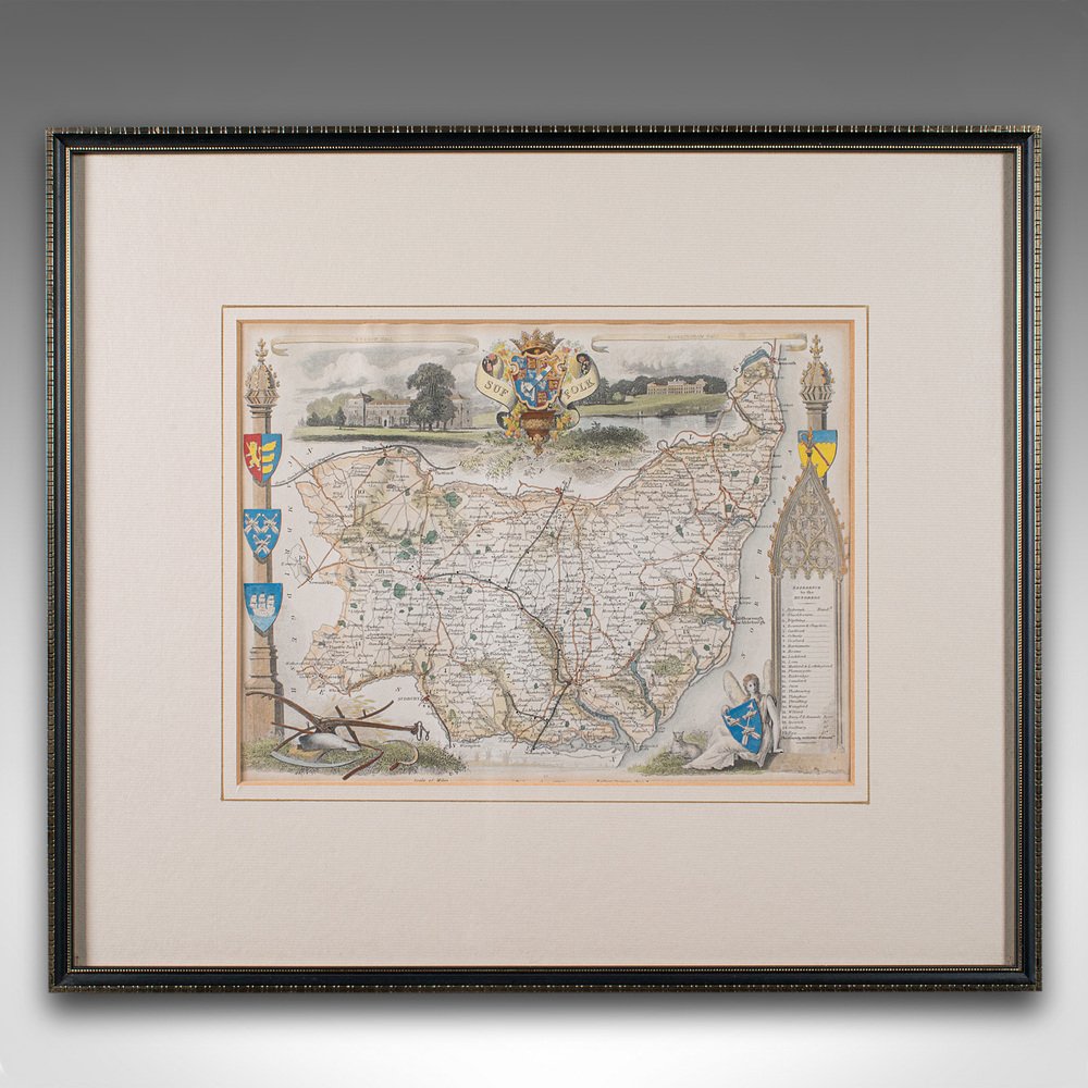 Framed Victorian Suffolk County Lithographic Map for sale at Pamono