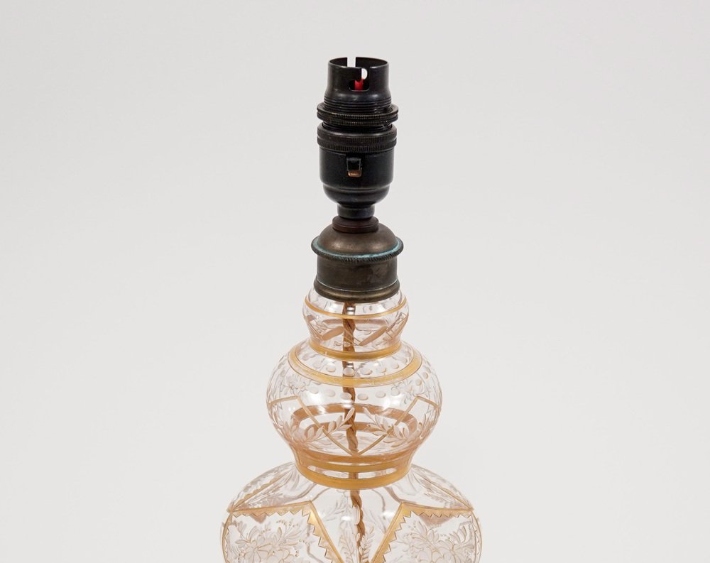 Antique French Intaglio Cut & Gold Gilt Glass Table Lamp by E.H ...
