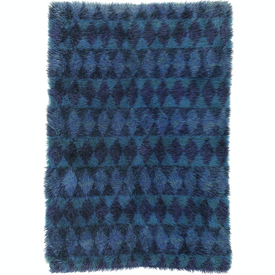 Swedish Blue Diamond Patterned Rya Rug from MCM, 1950s for sale at Pamono
