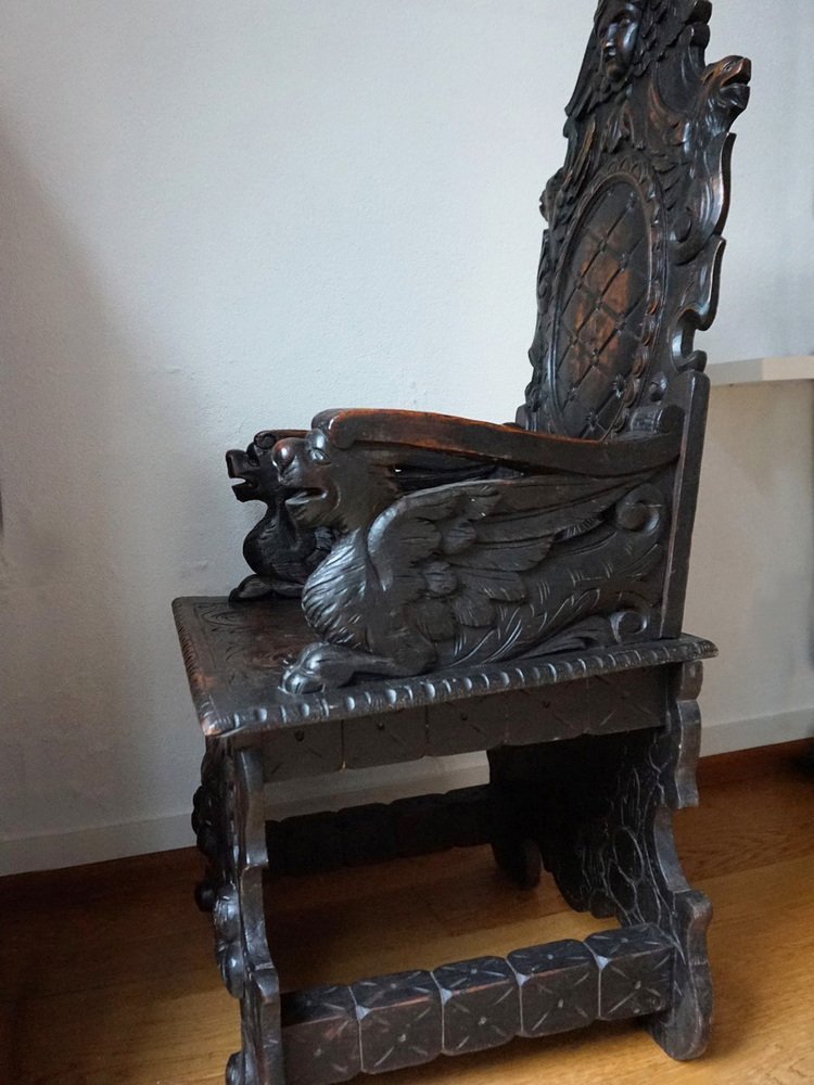 19th Century Historicism Neo Renaissance Throne Armchair with Angel and ...