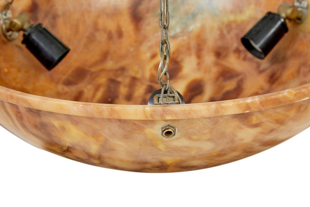Art Deco Alabaster Hanging Dish Light, 1930s for sale at Pamono