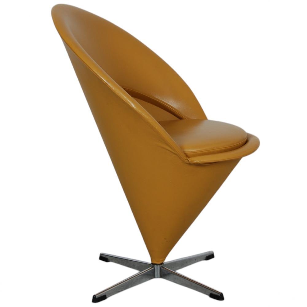 Cone Chair in Yellow Leather from Verner Panton, 1990s for sale at Pamono
