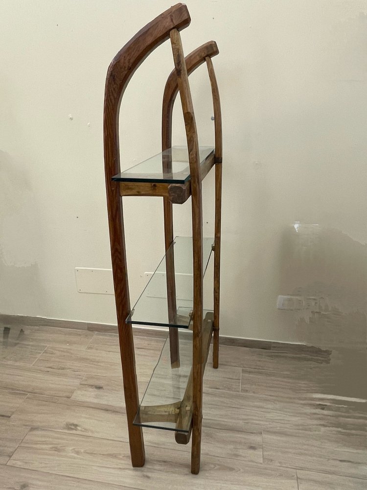 Vintage Sled Bookcase with Glass Shelves, 1930s for sale at Pamono