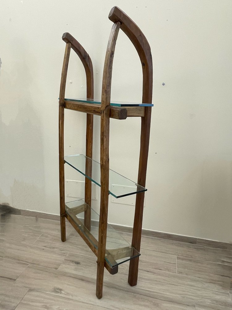 Vintage Sled Bookcase with Glass Shelves, 1930s for sale at Pamono