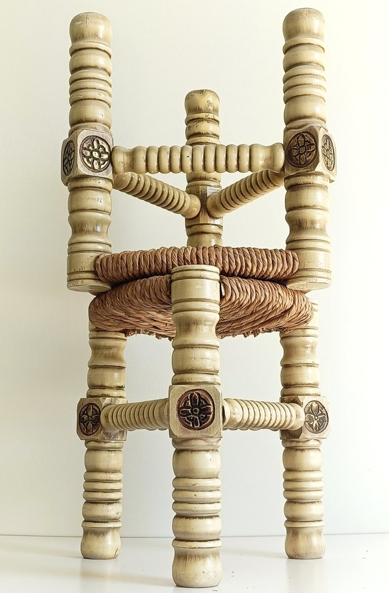 Mid-Century Brutalist Stools in Wood and Natural Fiber, 1960s, Set of 2 ...