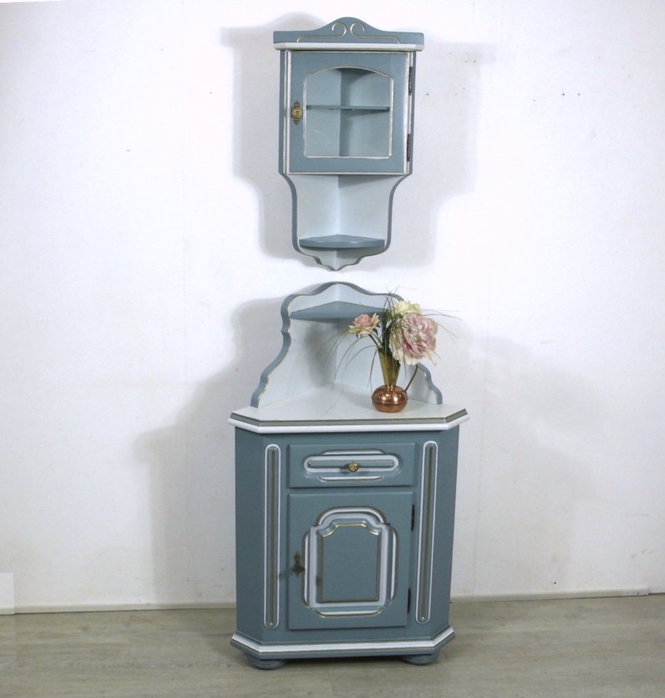 Corner Cabinet with Wall Hanging Display Cabinet in Seafoam Blue, 1960s ...