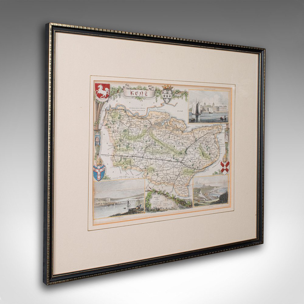 Victorian English Lithographic County Map of Kent for sale at Pamono
