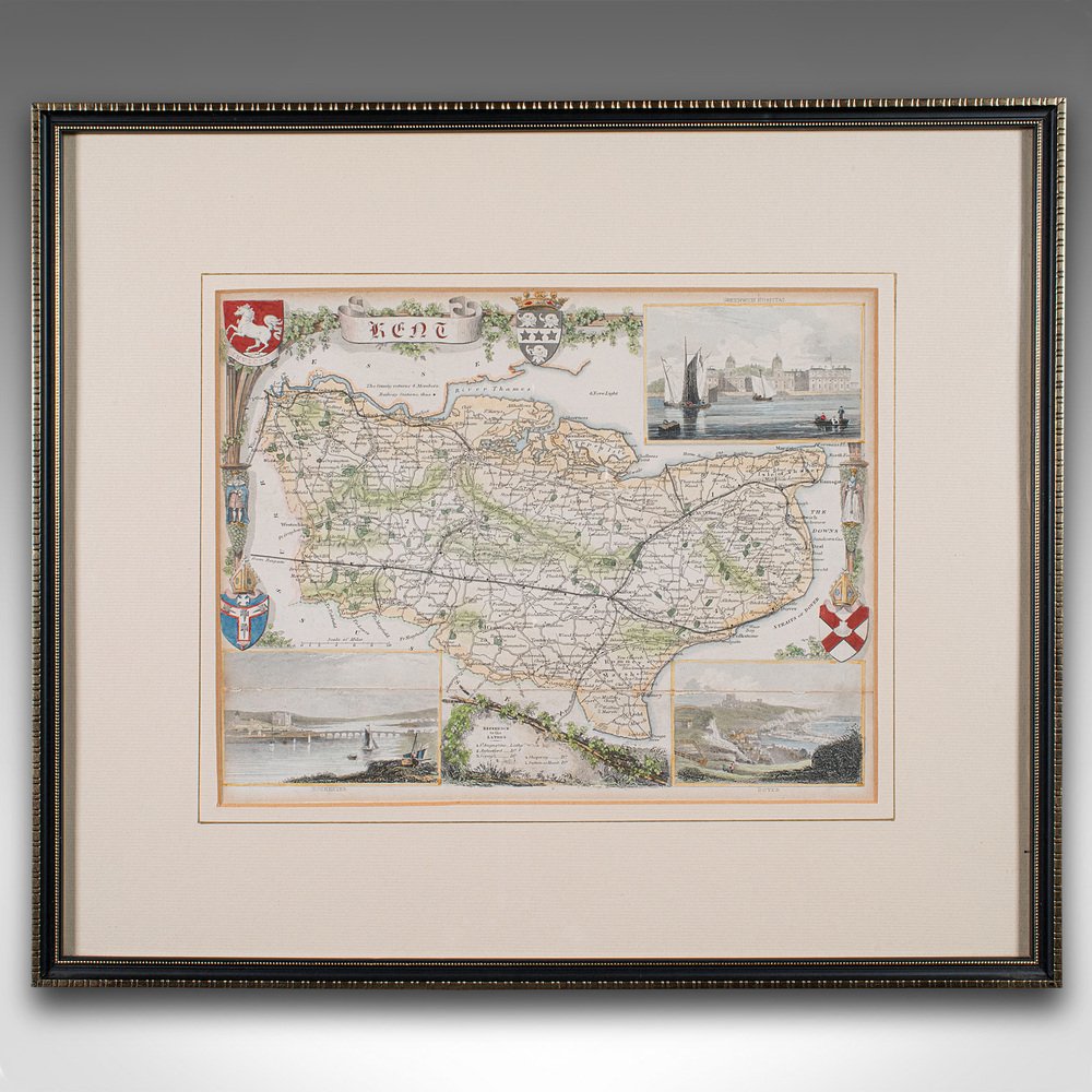 Victorian English Lithographic County Map of Kent for sale at Pamono