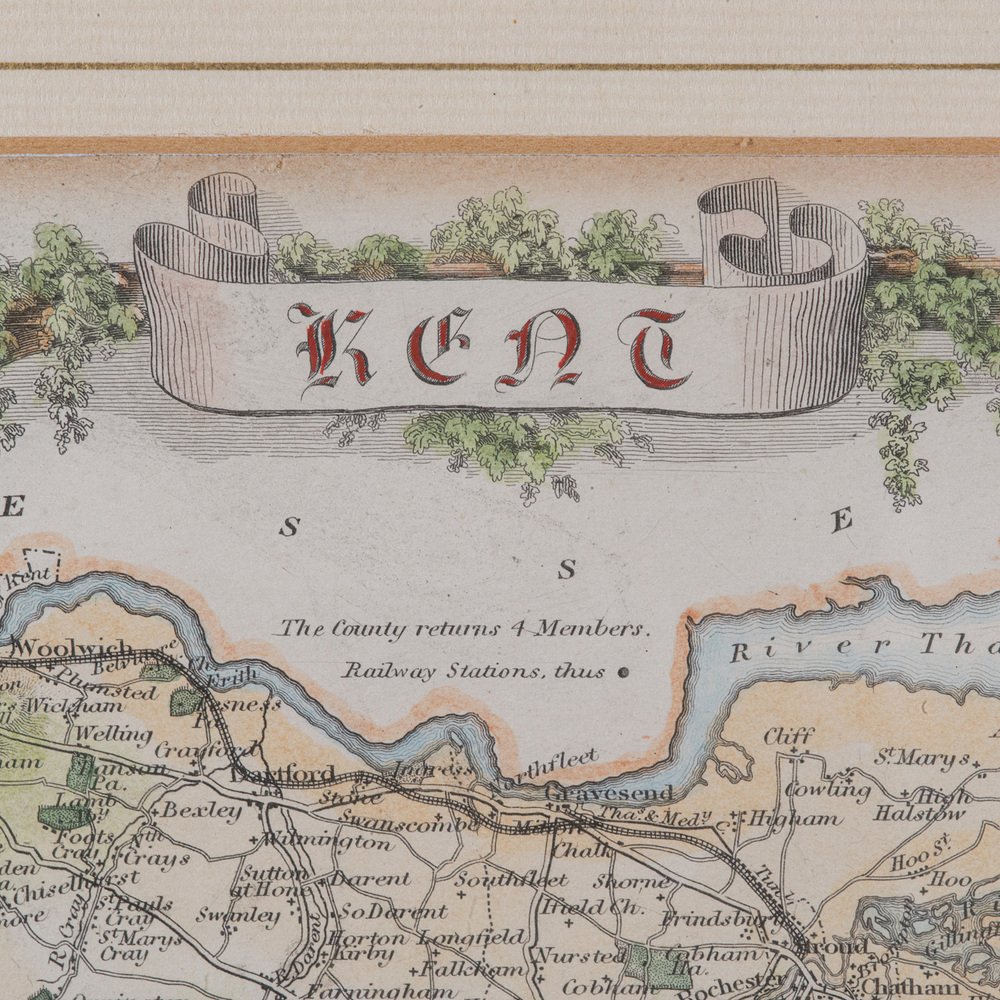 Victorian English Lithographic County Map of Kent for sale at Pamono
