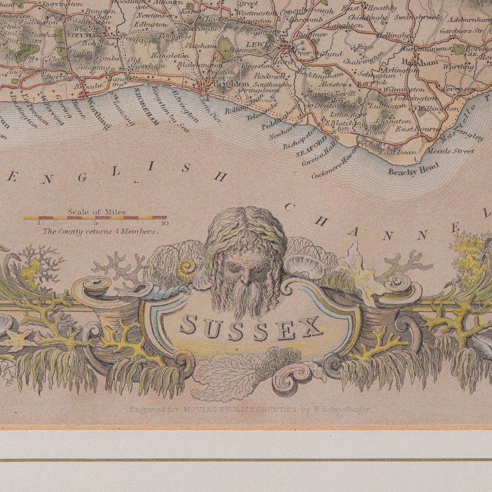 Victorian English Lithographic County Map of Sussex for sale at Pamono