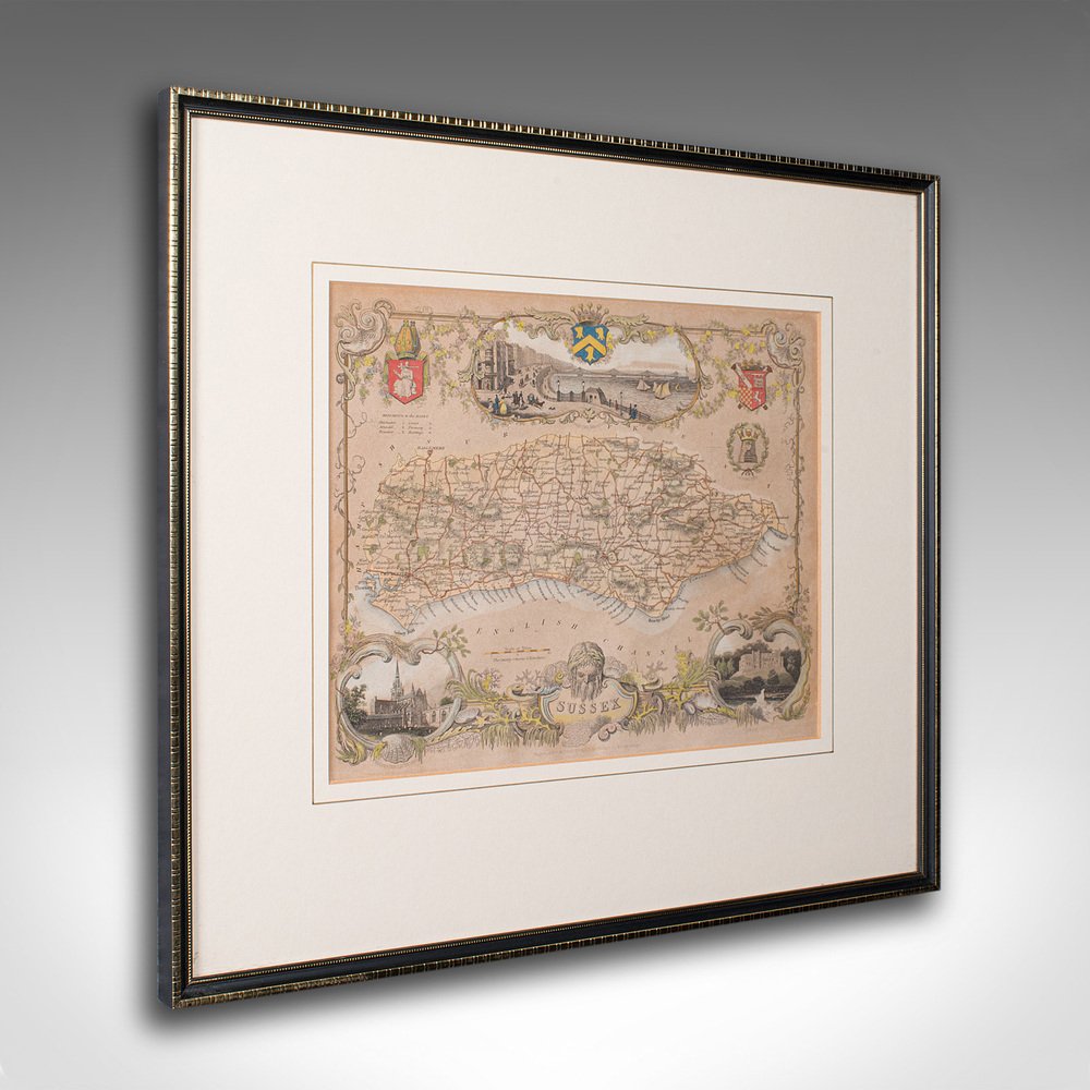 Victorian English Lithographic County Map of Sussex for sale at Pamono