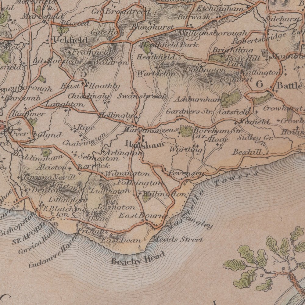 Victorian English Lithographic County Map of Sussex for sale at Pamono