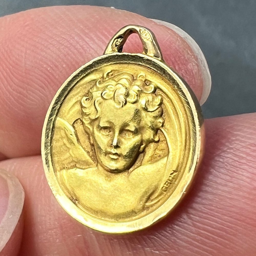French Raphaels Cherub 18k Yellow Gold Medal Pendant by Grun, 1950s for ...