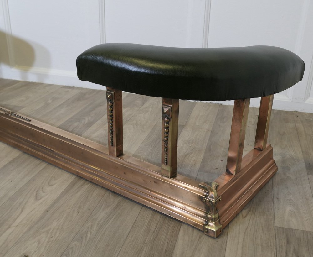 Art Deco Brass, Copper & Green Leather Club Fender for sale at Pamono