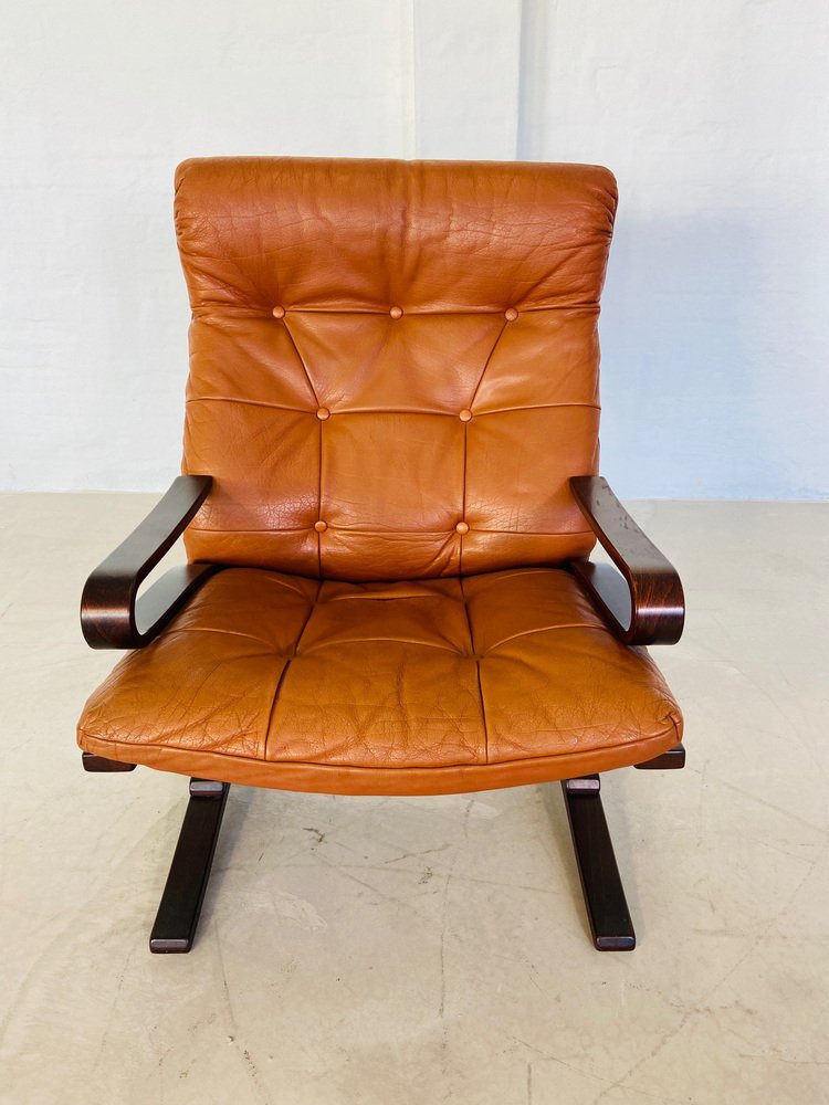 Chaise Mid-Century Scandinave en Cuir Cognac attribuée à Oddvin Rykken ...