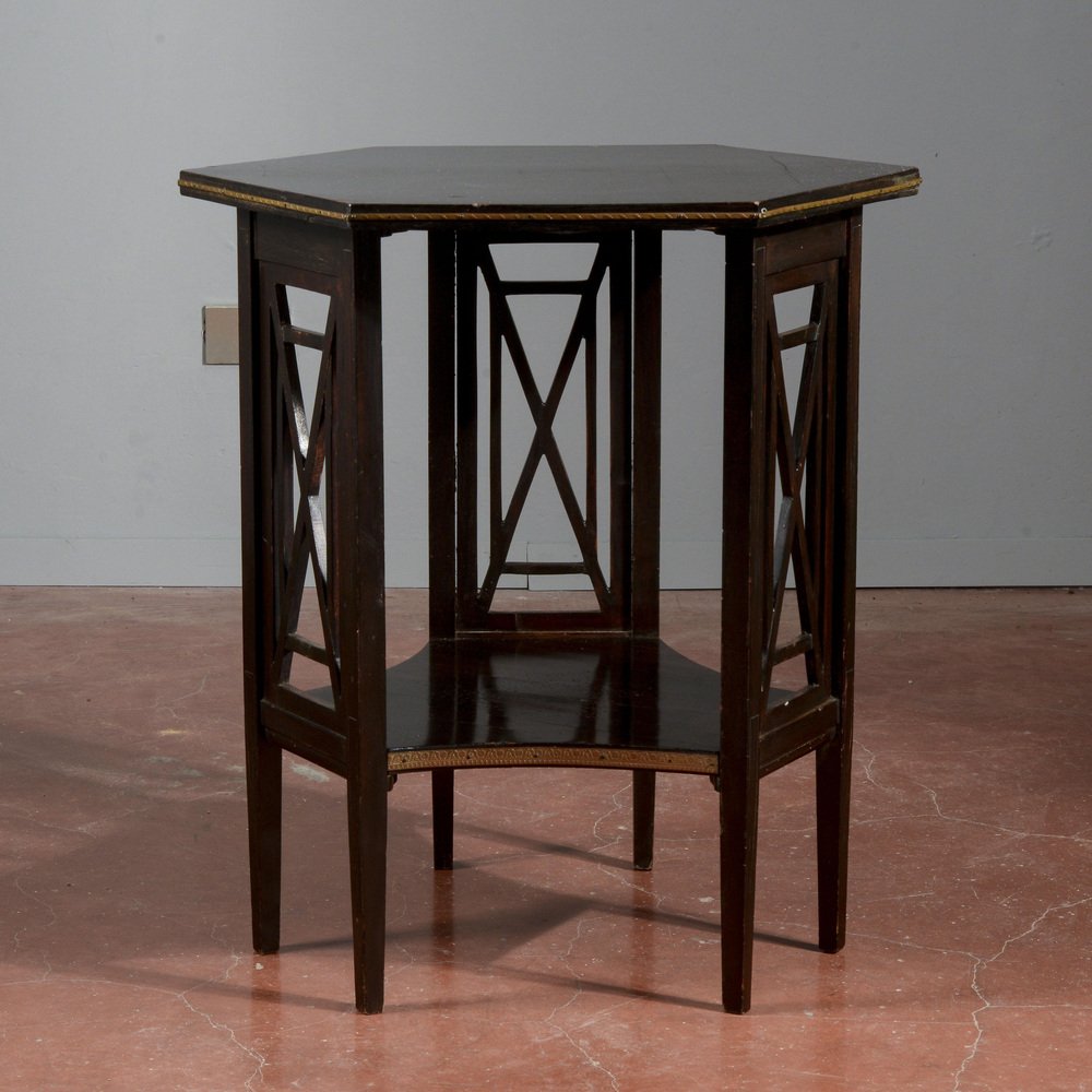 Hexagonal Liberty Coffee Table with Brass Frames, 1920s for sale at Pamono