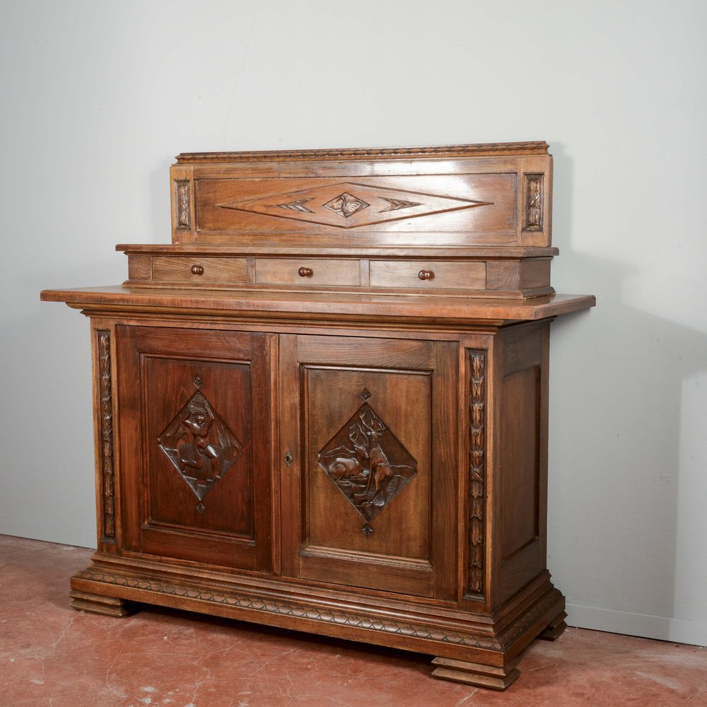 Art Deco Sideboard in Wood with Top and Drawers Carved with Fasces ...