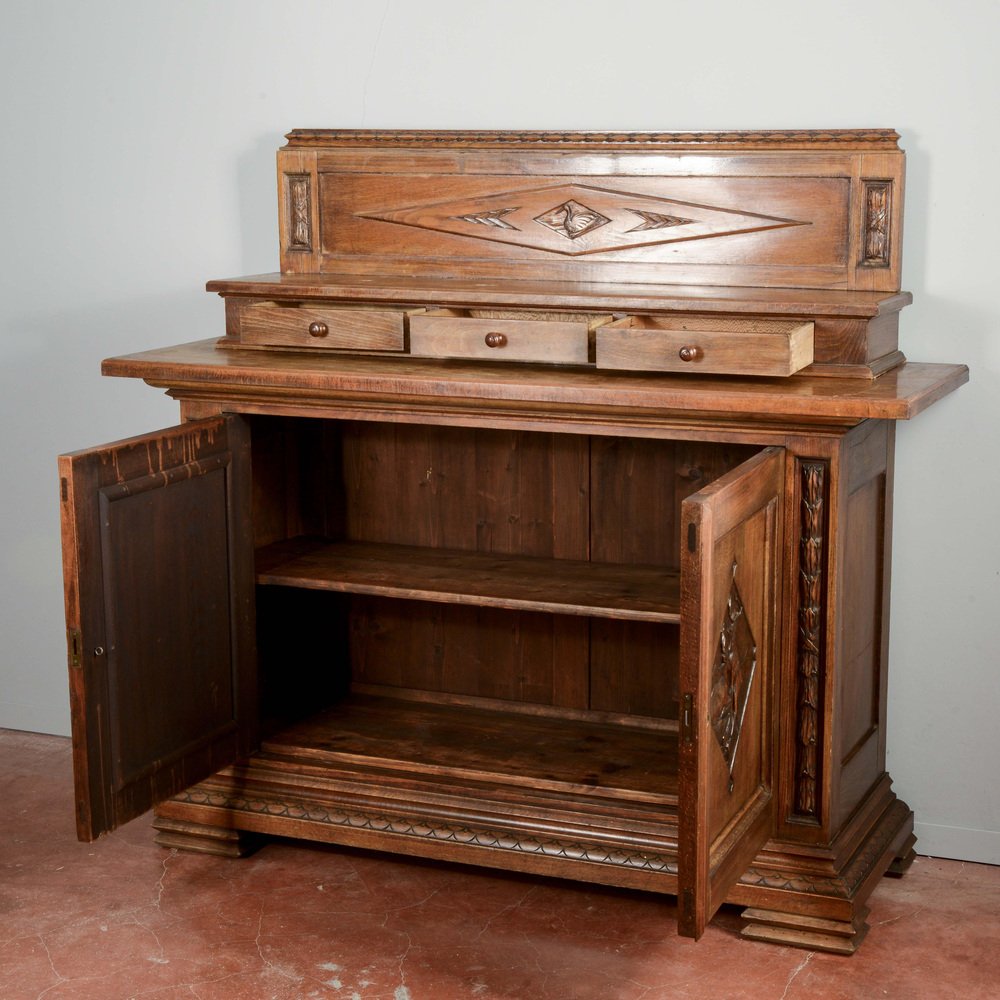 Art Deco Sideboard in Wood with Top and Drawers Carved with Fasces ...