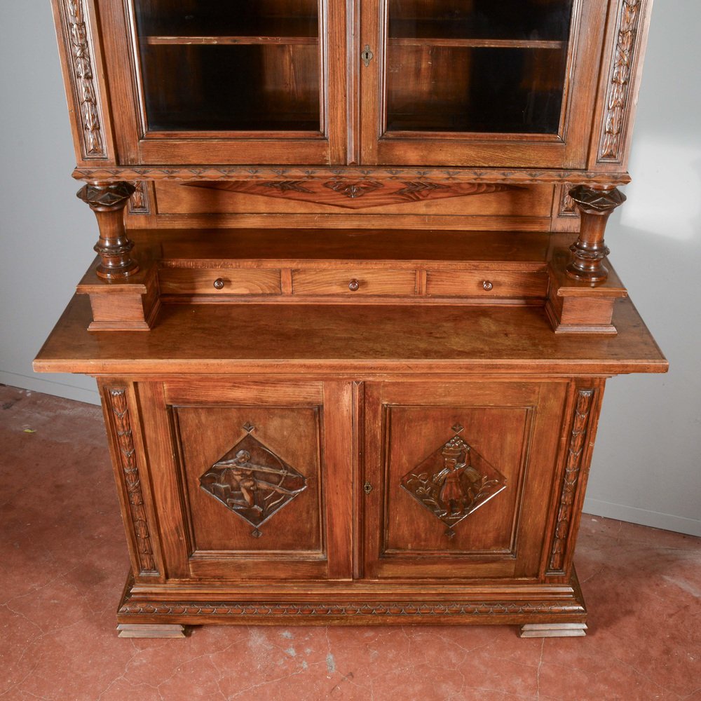 Art Deco Cupboard in Wood Carved with Fasces, 1930s for sale at Pamono