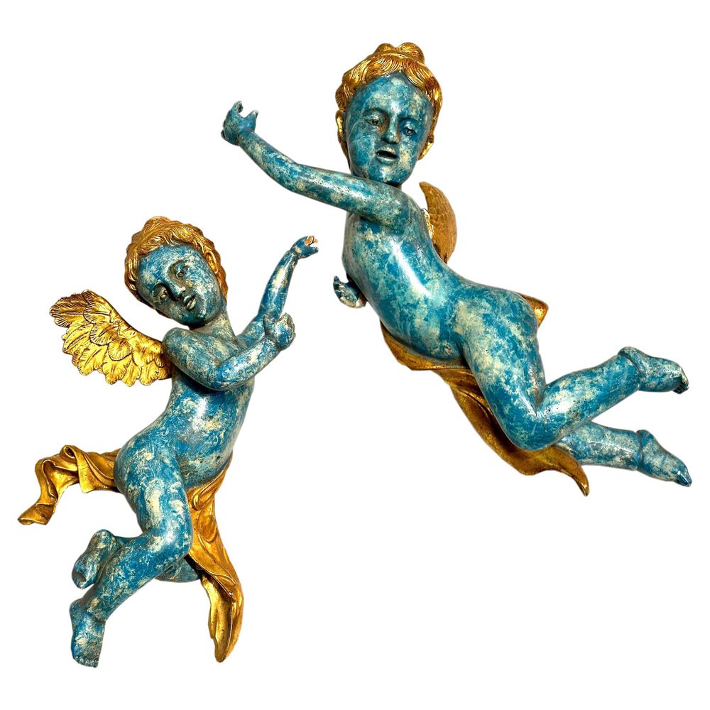 Hand-Carved Cherub Sculptures, 1900, Set of 2 for sale at Pamono