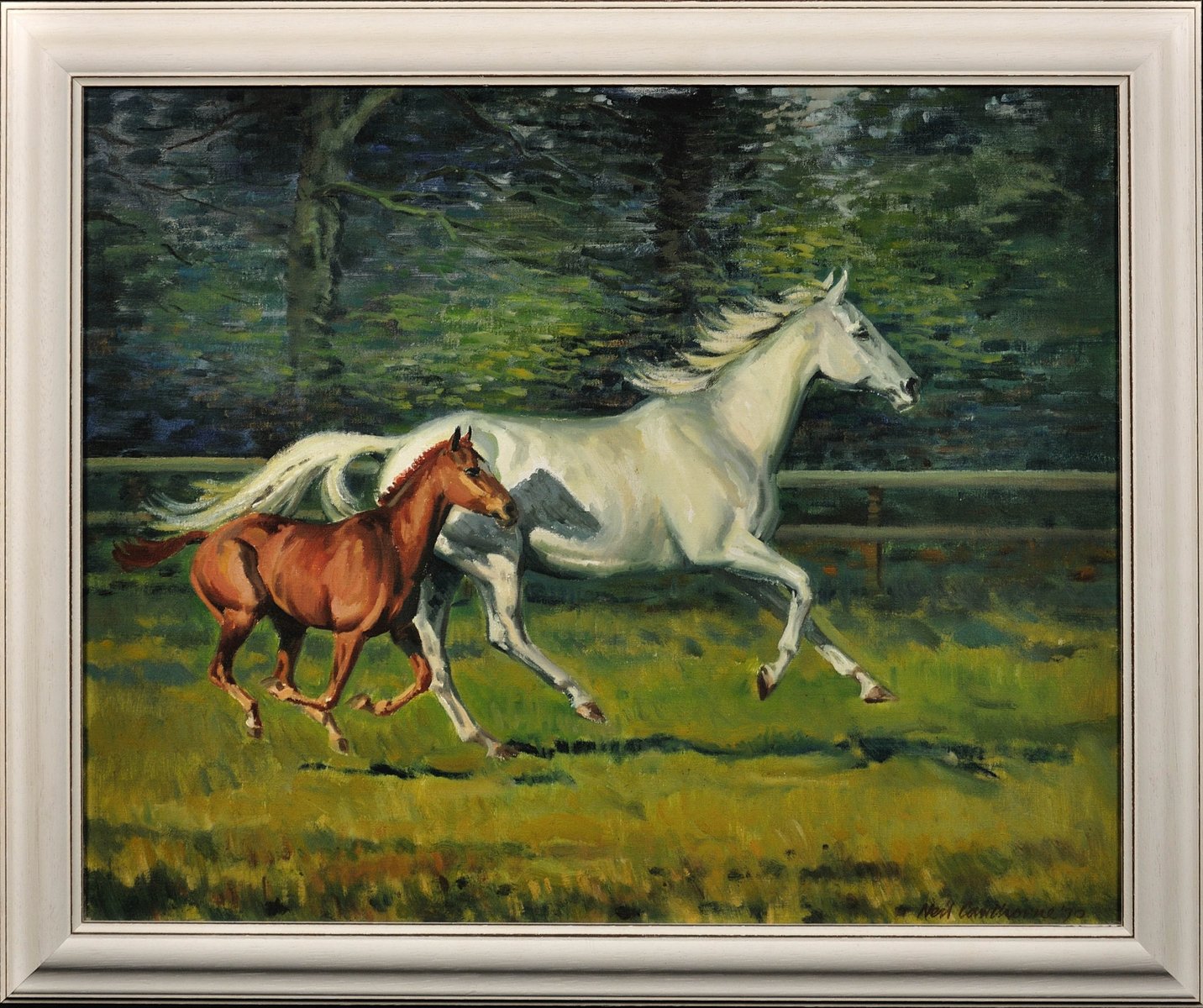Neil Cawthorne, Grey Mare with Foal, Oil Painting, 1970 for sale at Pamono