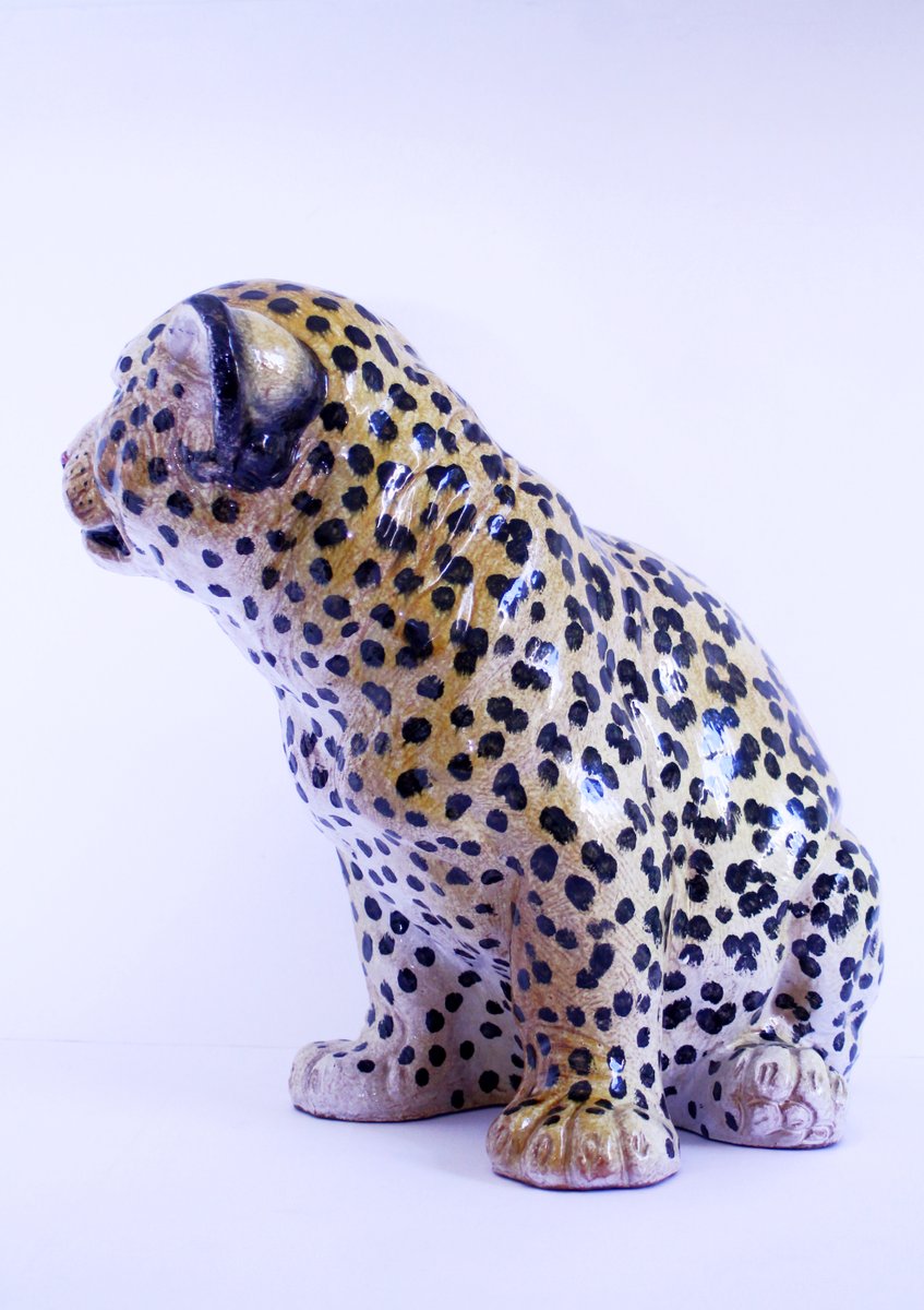 Large Italian Glazed Majolica Leopard Cub, 1950s for sale at Pamono