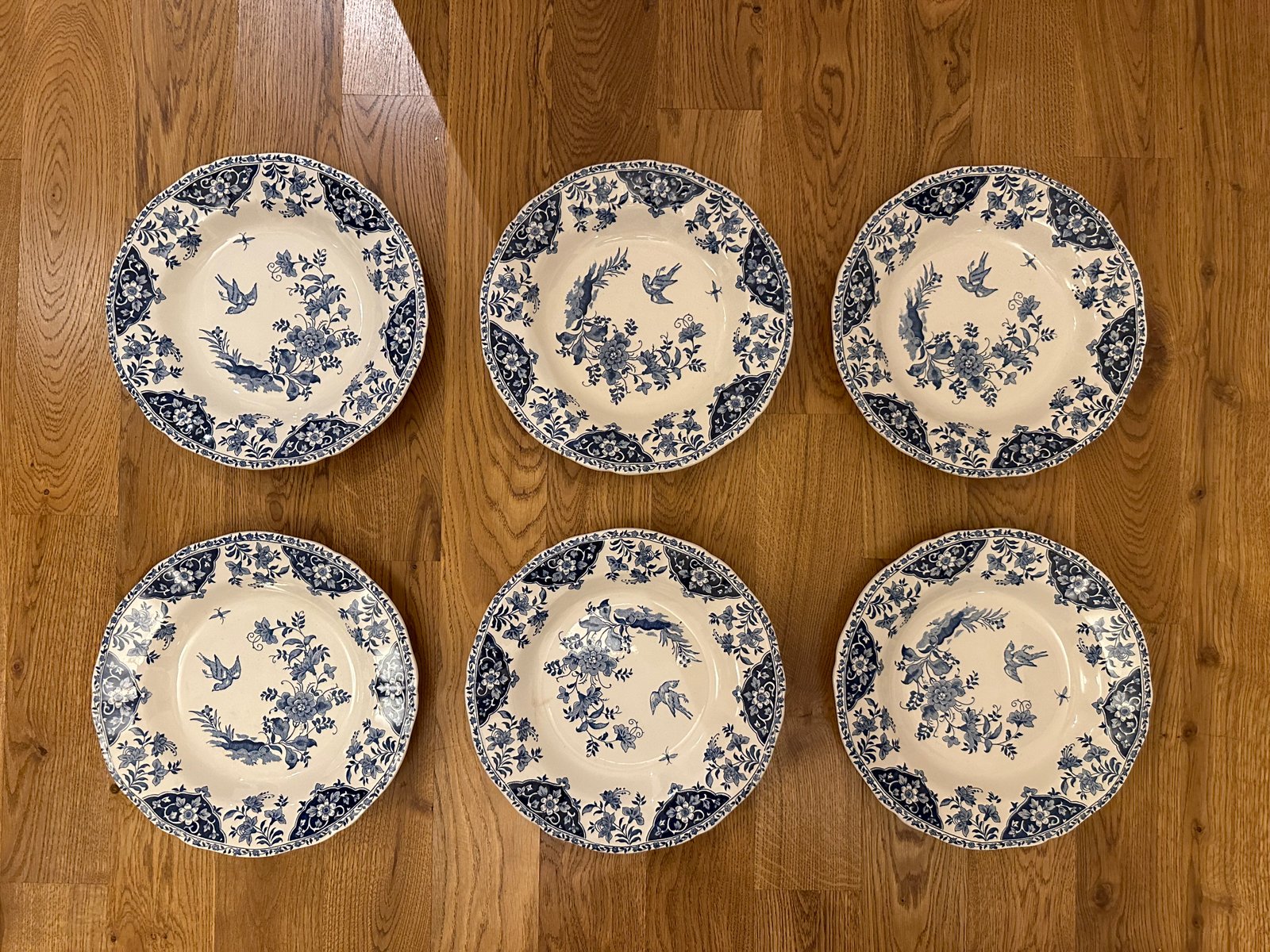 French Deep Plates with Blue Delft Decor from Gien, Set of 6 for sale ...