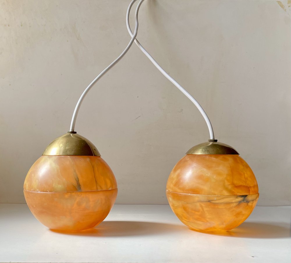 Italian Sun Pendant Lamps in Translucent Alabaster and Brass, 1960s ...