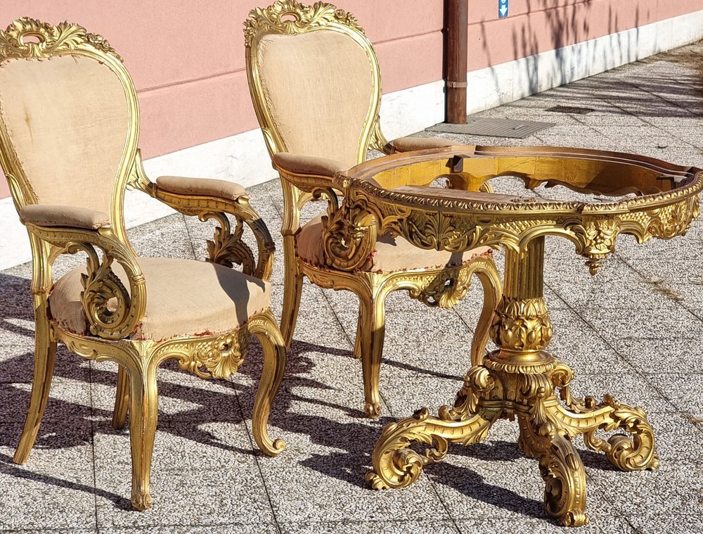Charles X Golden Emiliano Noble Living Room Set, 1830s, Set of 4 for ...