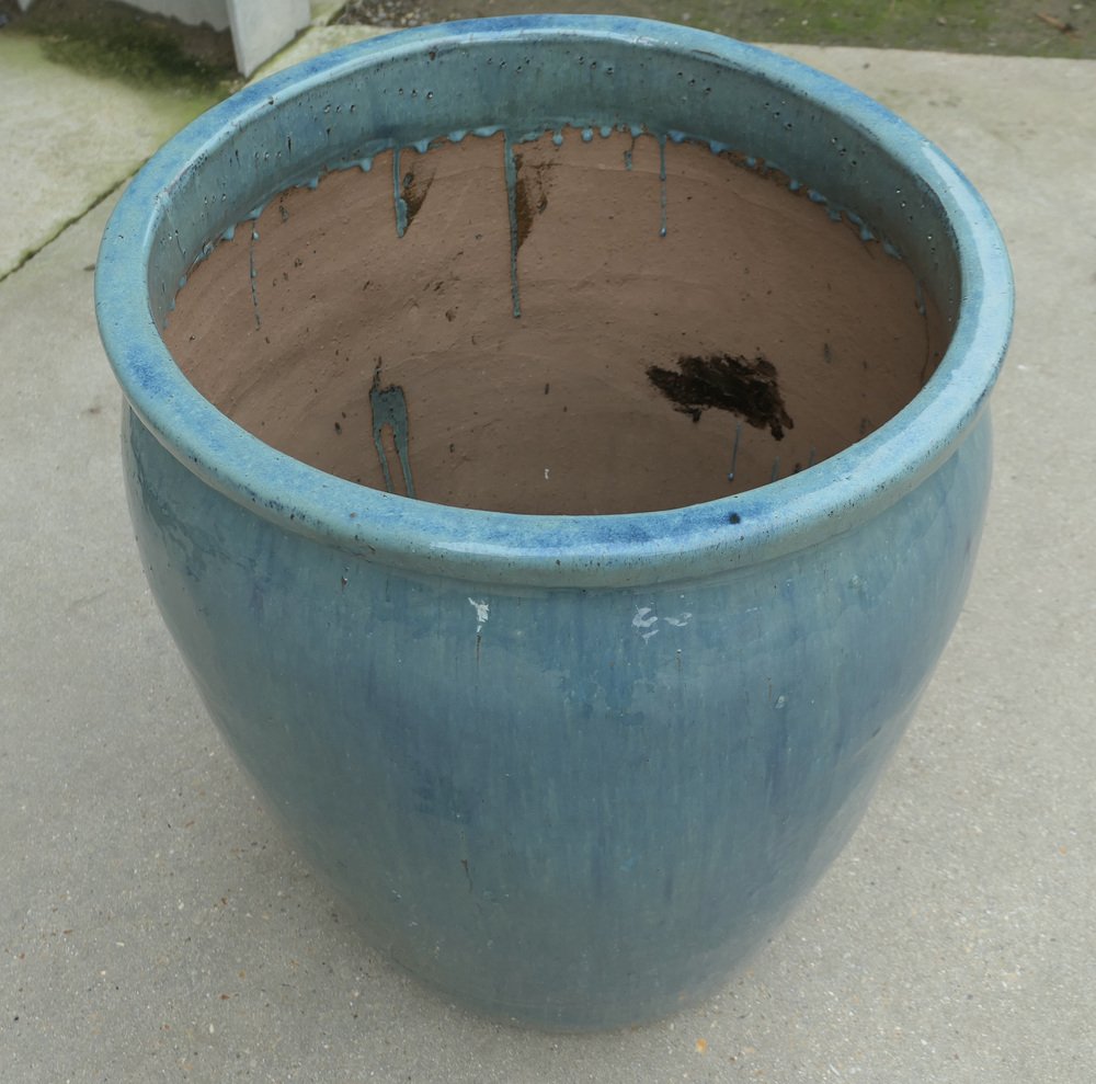 Large French Terracotta Turquoise Blue Garden Planter, 1960s for sale ...