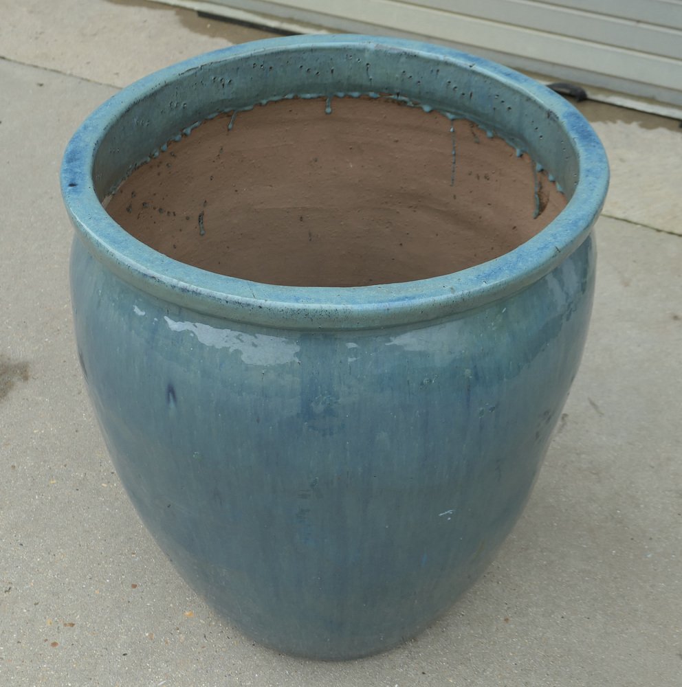 Large French Terracotta Turquoise Blue Garden Planter, 1960s for sale ...