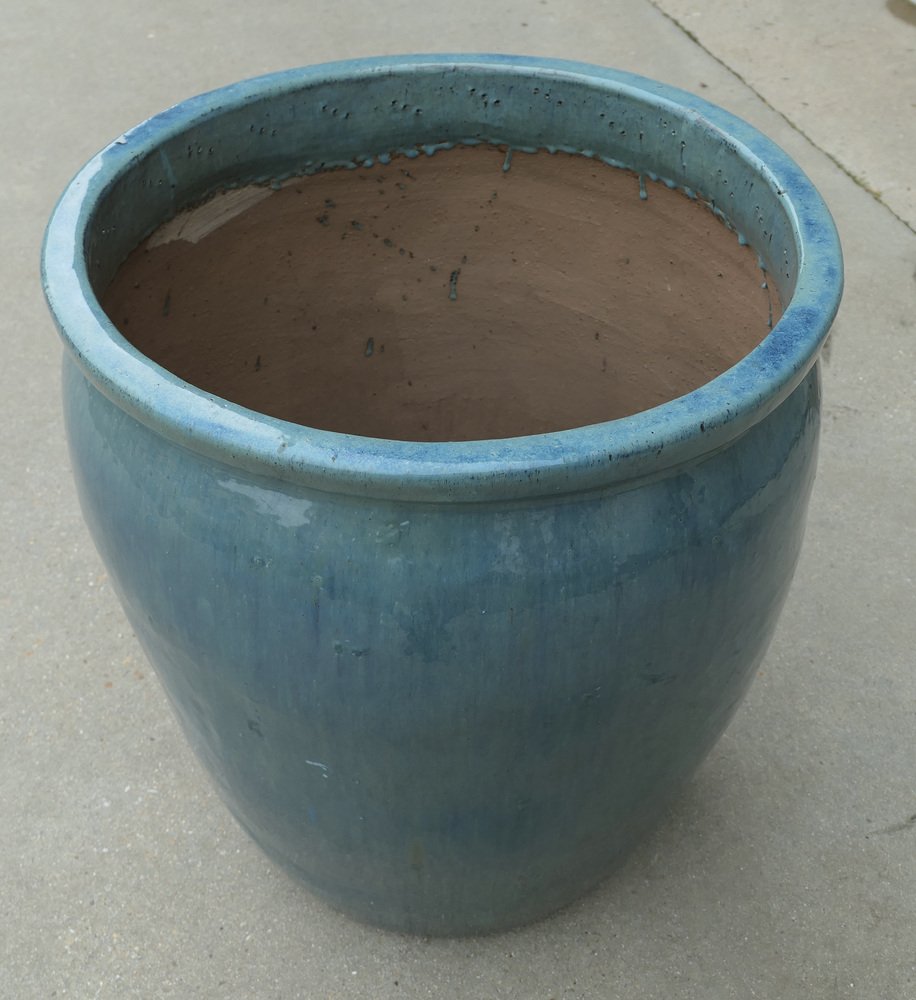 Large French Terracotta Turquoise Blue Garden Planter, 1960s for sale ...