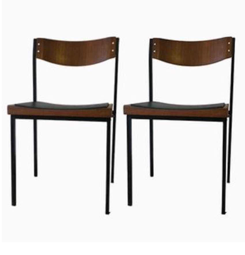 Set of Teak and Iron Stacking Chairs, 1960s for sale at Pamono