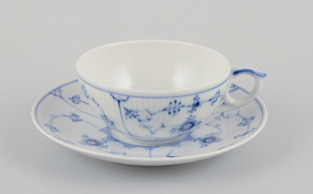 Blue Fluted Plain Tea Cups with Saucers from Royal Copenhagen, 1970s ...