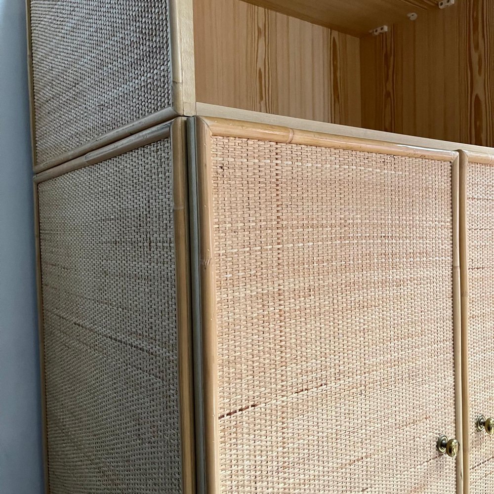 Vintage Cane Wardrobe with Top Storage Unit for sale at Pamono