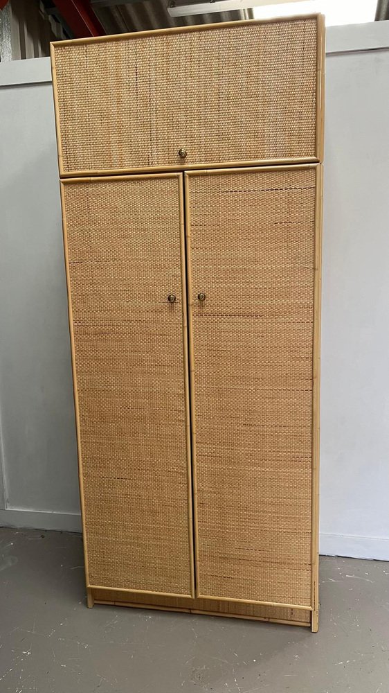 Vintage Cane Wardrobe with Top Storage Unit for sale at Pamono