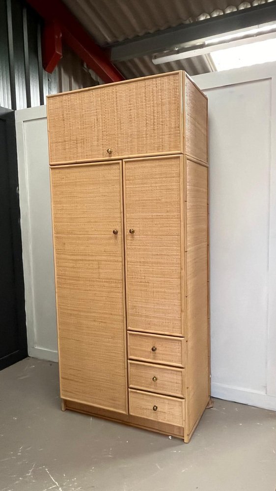 Vintage Cane Wardrobe with Top Storage Unit for sale at Pamono