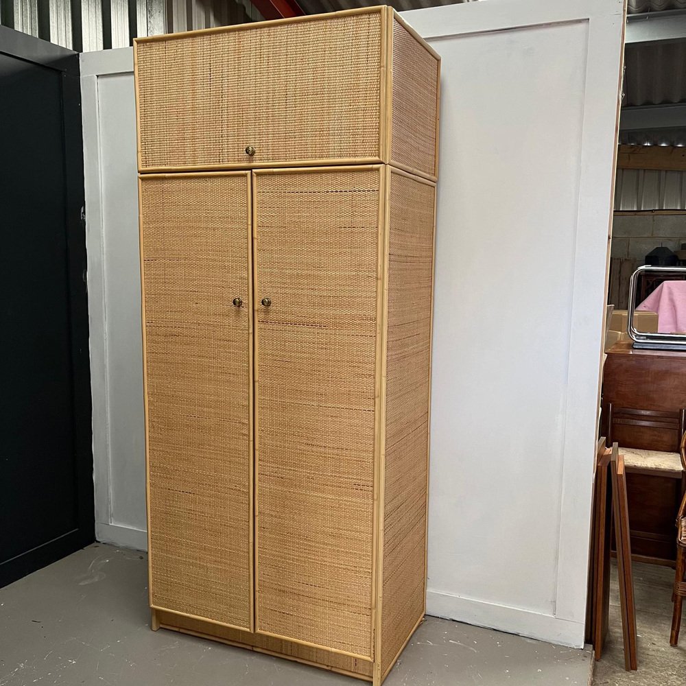 Vintage Cane Wardrobe with Top Storage Unit for sale at Pamono