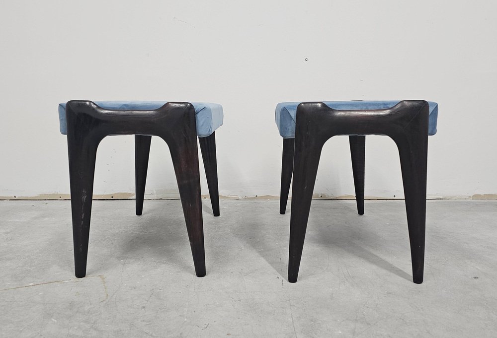 Set of Stools in Baby Blue Velvet attributed to Ico Parisi, 1960s for ...