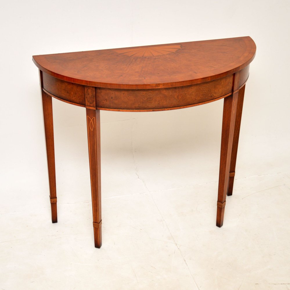Sheraton Style Console Table in Burr Elm, 1950s for sale at Pamono