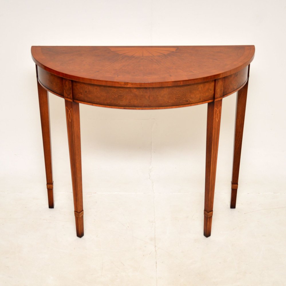Sheraton Style Console Table in Burr Elm, 1950s for sale at Pamono
