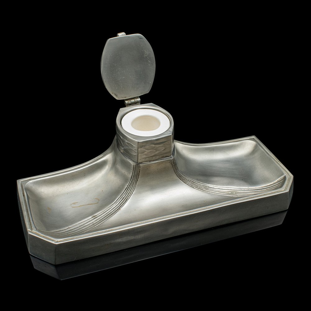 Parisian Art Deco Ink Tray in Pewter Brass, 1930s for sale at Pamono
